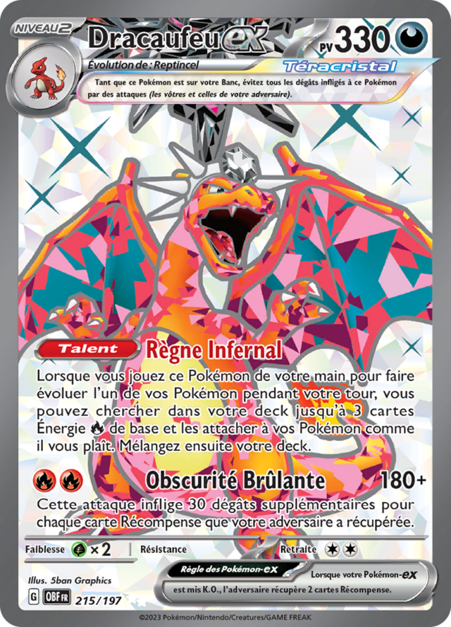 Dracaufeu-ex (Écarlate et Violet Flammes Obsidiennes 215) — Poképédia