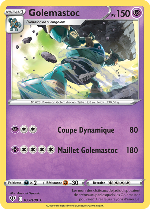 Golemastoc (Épée et Bouclier Ténèbres Embrasées 077) — Poképédia